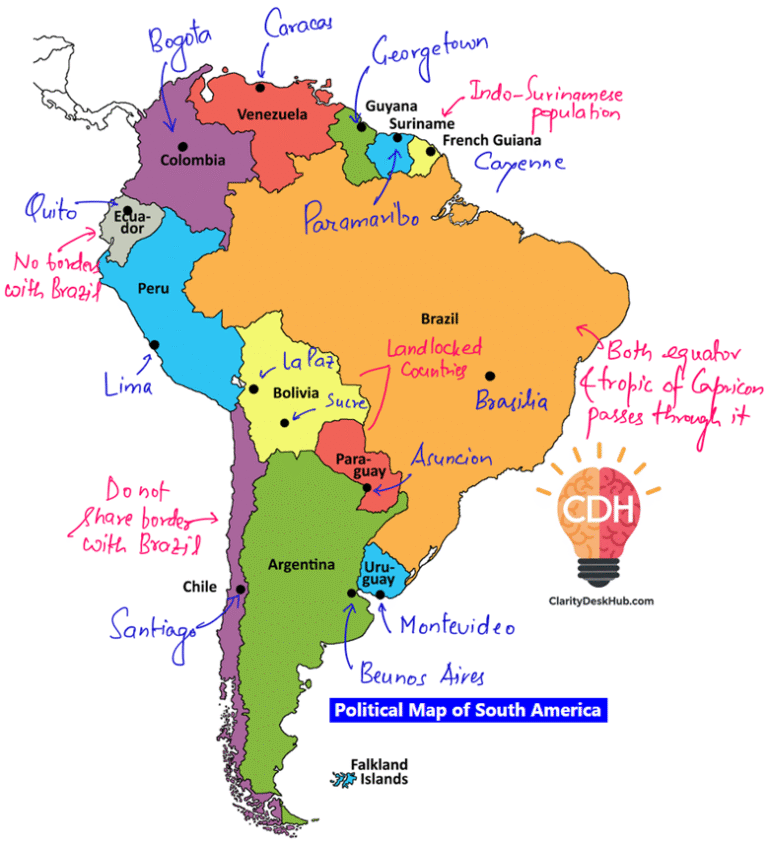 Political Map of South America for UPSC – Key Borders & Nations
